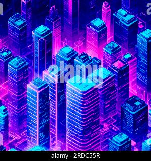 Three-dimensional projection pixel 8-bit art view of the city. 3D ...