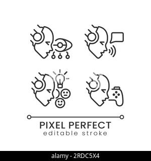 Artificial intelligence benefits pixel perfect white linear icons set for dark theme Stock ...