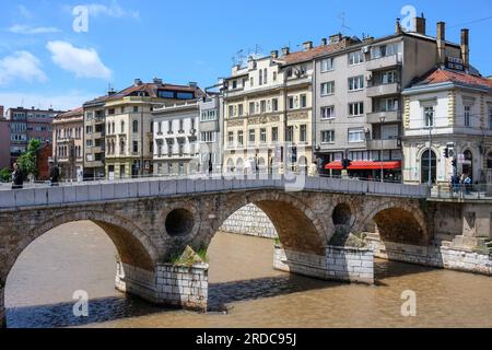 The Latin Bridge across the River Miljacka next to the siite of the ...