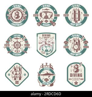Set of Scuba diving club and diving school design. Vector illustration ...