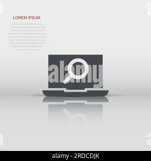 Computer search icon in flat style. Laptop with magnifying glass vector ...