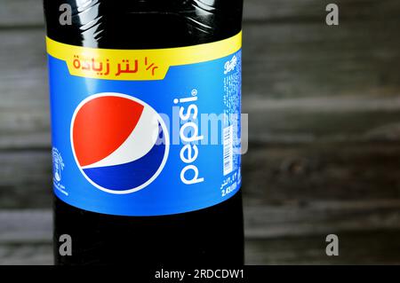 Cairo, Egypt, July 9 2023: Pepsi, a Cola flavor plastic bottle, a ...