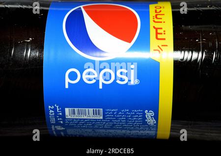 Cairo, Egypt, July 9 2023: Pepsi, a Cola flavor plastic bottle, a ...