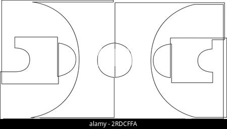 Basketball court floor continuous single line drawing. Basketball field ...
