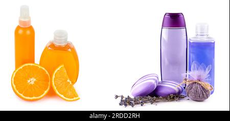 Lotions, shampoos and suntan oils isolated on white background. Free ...