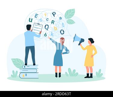 Speech Therapy Vector Illustration with Kids Training Basic Language ...