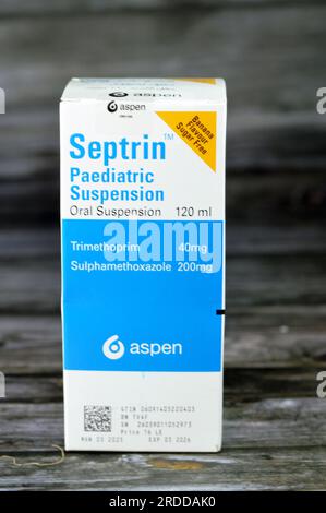 Cairo, Egypt, July 10 2023: Septrin 40mg 200mg per 5ml Paediatric ...