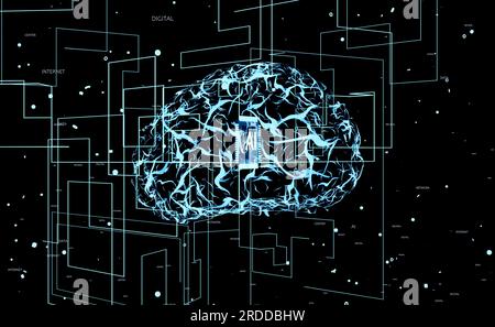 Complex Futuristic information programming code with data connections and network patterns. 3D ...