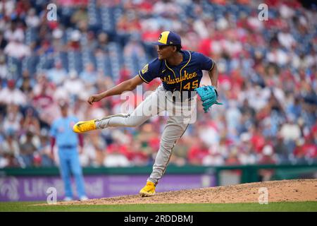 Milwaukee Brewers' Abner Uribe plays during a baseball game, Tuesday ...