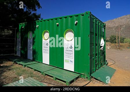 Converted container recycling station, Eristos beach, Tilos island ...