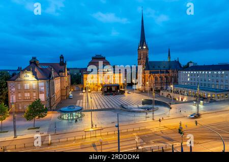 Theatre Square with the Opera House Chemnitz, on the right the Art ...