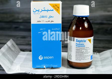 Cairo, Egypt, July 10 2023: Septrin 40mg 200mg per 5ml Paediatric ...