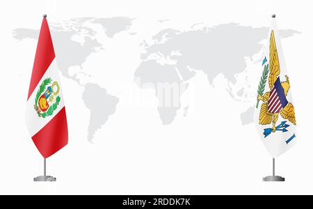 United States and Peru flags for official meeting against background of ...