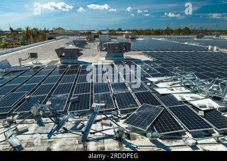 Broken down photovoltaic solar panels destroyed by hurricane Ian winds ...