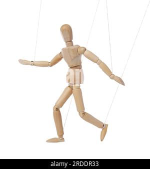 One wooden puppet with strings on white background Stock Photo - Alamy