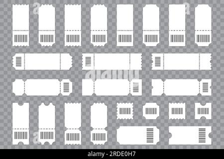 Set of blank ticket template with barcode on a transparent background ...
