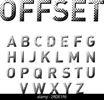 Offset Display Alphabet Letters Set with Dots and Yellow Halftone ...