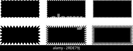 Zig zag edge rectangle shape collection. Jagged rectangular elements set. Black graphic design ...