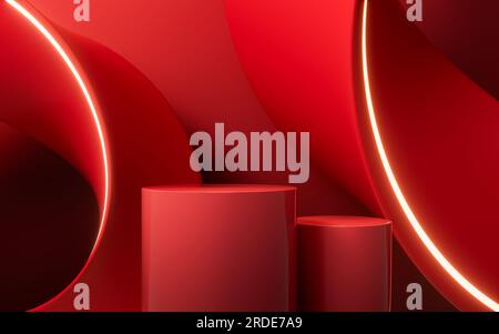 Red curve ring geometry and stage, 3d rendering. Digital drawing Stock ...