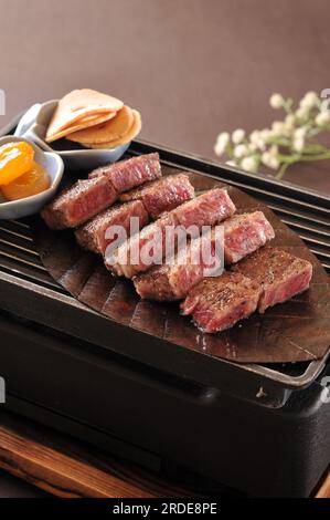 sizzle Grilled Beef Short Ribs teppanyaki, Japanese food Stock Photo ...