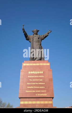 View of the huge bronze statue of Baidibek Bi, in tribute to the great ...
