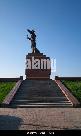 View of the huge bronze statue of Baidibek Bi, in tribute to the great ...