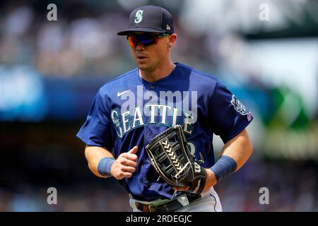 Seattle Mariners' Cade Marlowe jogs the base path during baseball game ...