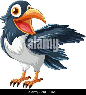 A cheerful cartoon illustration of a raven standing isolated on a white ...