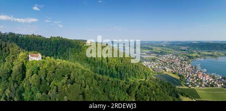 Aerial panorama of Lake Constance with Frauenberg Castle, also known as ...