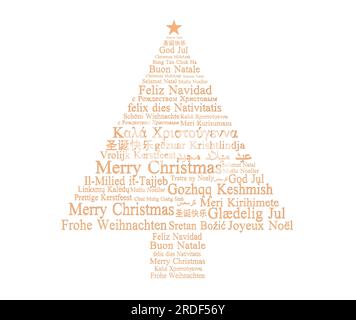 Christmas tree shape wishes isolated on white . Greeting card text in ...