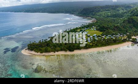 Aerial of the Lavena peninsula, Bouma National Park, Taveuni, Fiji ...