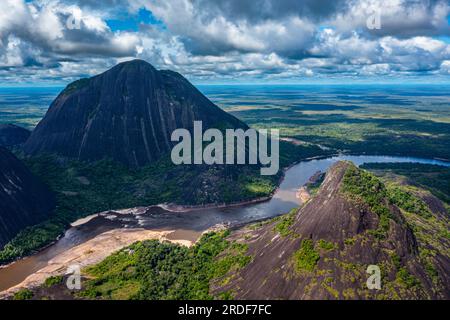 Aerial Of The Huge Granite Hills Cerros De Mavecure Eastern Colombia