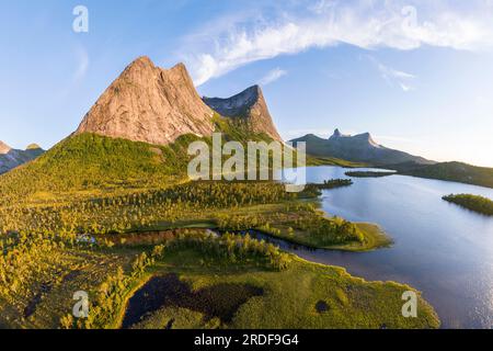 Mount Stortinden with lake, Efjord, Tysfjord, Ofoten, Nordland, Norway ...