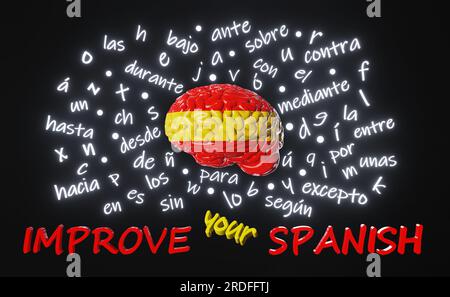 Learn Spanish Foreign language Human brain Spain flag color Website ...