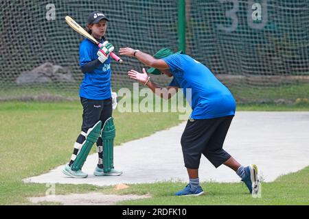 Sharmin Akter Supta (L) during Bangladesh Women national cricket team ...