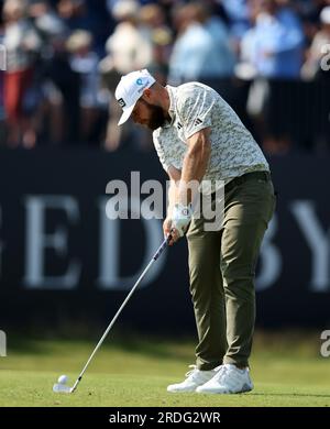 Tyrrell Hatton, of England, hits his tee shot on the 14th hole during ...