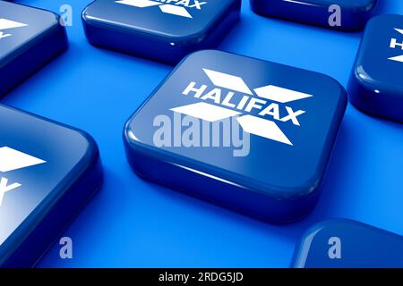 LONDON, UK - July 2023: Halifax bank blue and white company logo. 3D ...