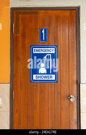 A sign for a safety shower Stock Photo - Alamy