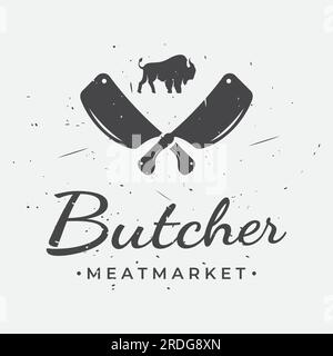 a logo design for butchery with meat knifes icon in a hexagon Stock ...