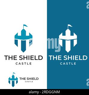 Castle logo silhouette, castle logo with shield combination Stock ...