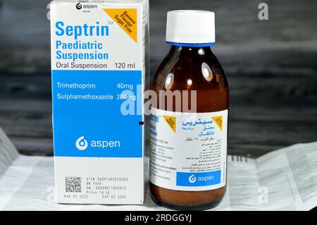Cairo, Egypt, July 10 2023: Septrin 40mg 200mg per 5ml Paediatric ...