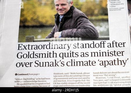 Zac 'Goldsmith quits over Sunak 's climate 'apathy' Guardian newspaper ...