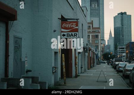 Vintage Coca-Cola Bar sign in Long Island City, Queens, New York Stock ...
