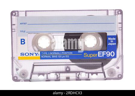 Audio cassette tape SONY Super EF90, side A, isolated on white ...