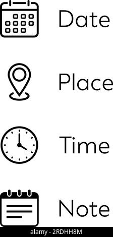 Date, Place, Time and Note icons for business card or web design Stock ...