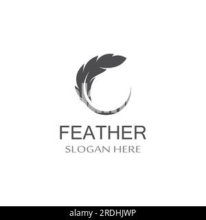 feather logo of fowl breed and pen made of feather using vector icon ...