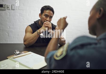 Interrogation, criminal and police pointing in jail for threatening ...