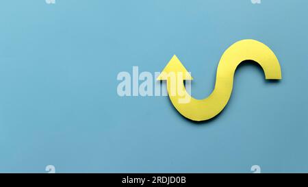 Yellow arrow pathway sign. Future life with direction or obsctacle ...