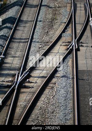 Railway tracks, railway switches, overhead control centre Stock Photo ...
