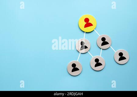 Company hierarchical organizational chart of blocks on blue background ...